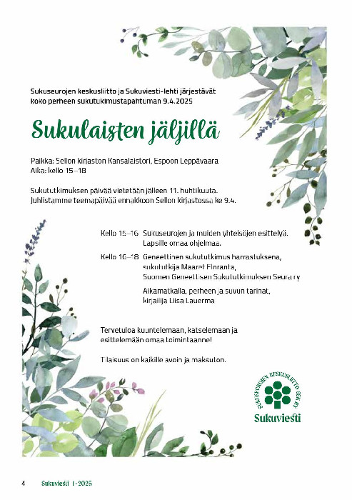 Sukututkimuksen päivä | Suomen Sukututkimusseura